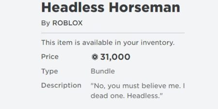How Much is Headless Horseman Bundle on Roblox?